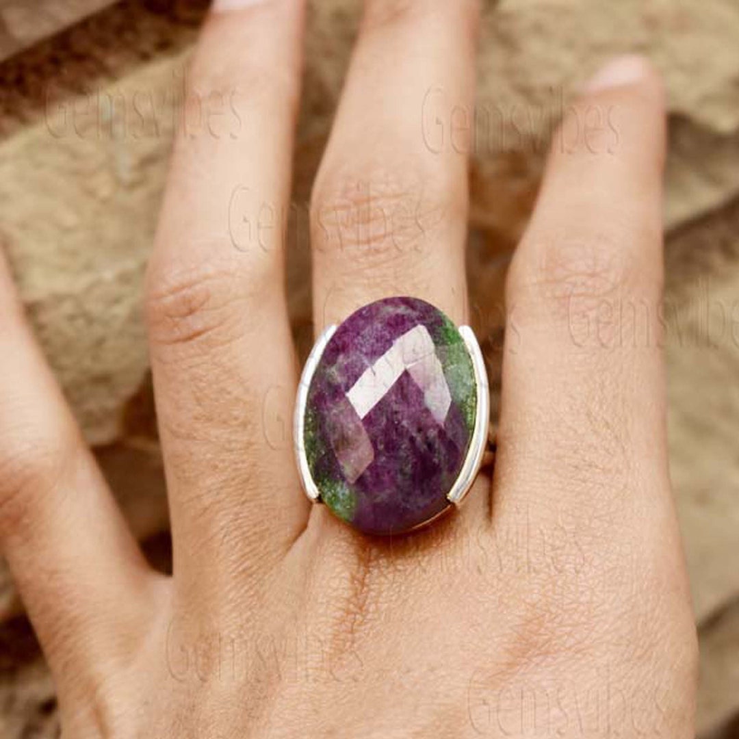 Natural Ruby Zoisite Ring Solid 925 Sterling Silver Ring Handmade Boho Ring Birthday Gift for ...