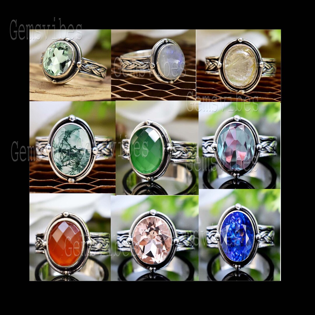Natural Gemstone Ring 925 Sterling Silver Ring Multi Birthstone Ring ...