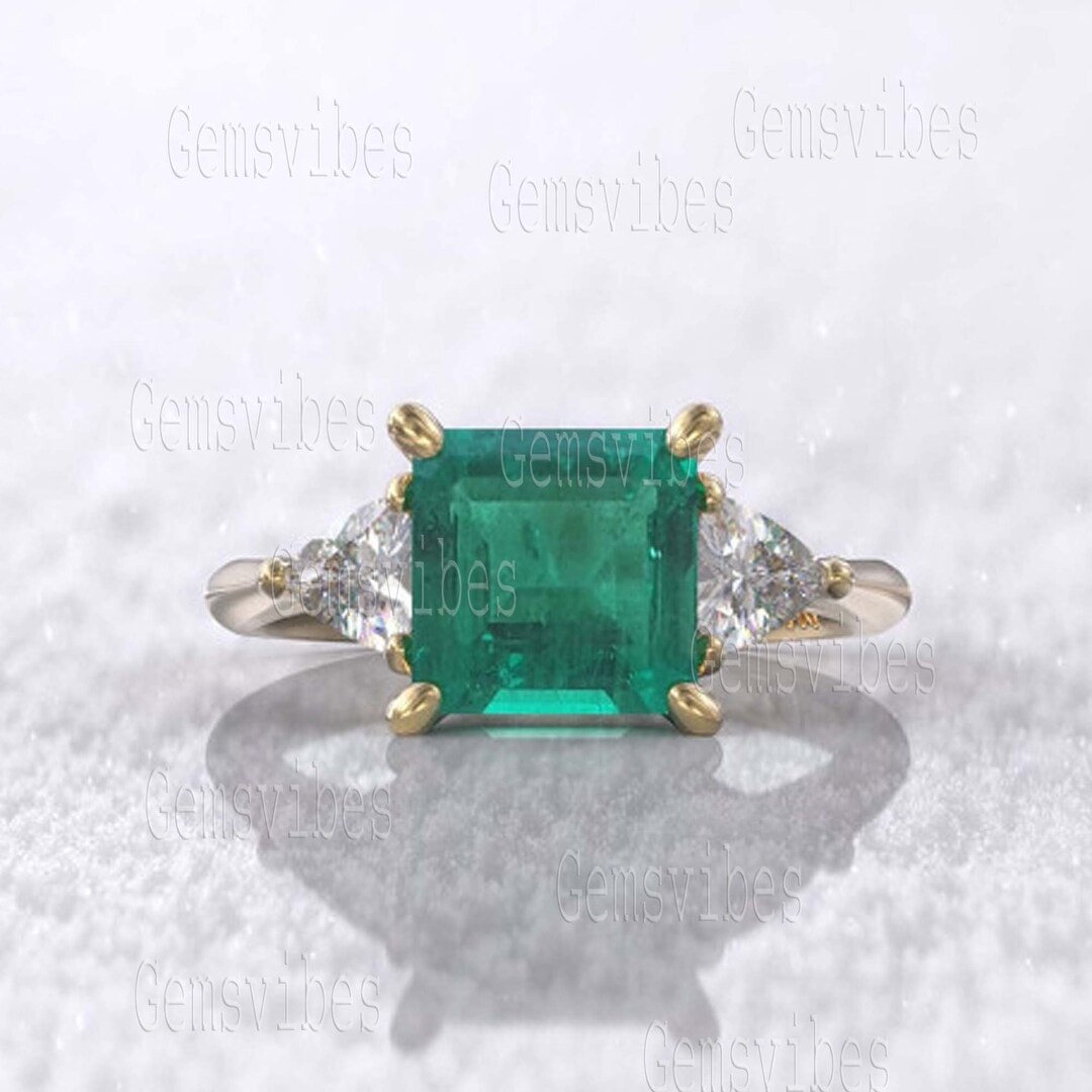 Colombian Emerald Gold Ring 925 Sterling Silver Ring For Women
