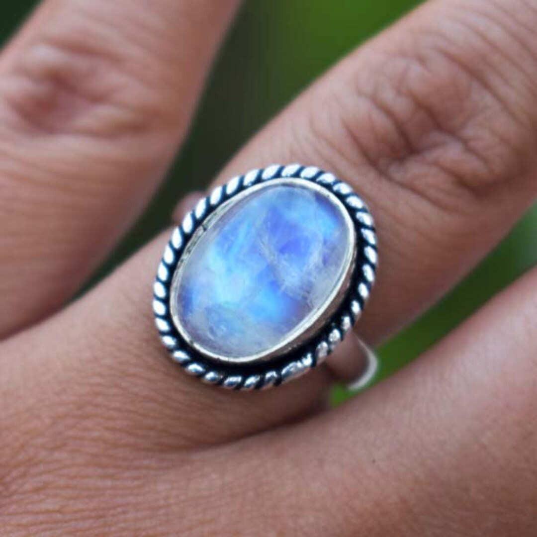 Anillo de piedra lunar del arco iris vibrante natural Anillo - Etsy España