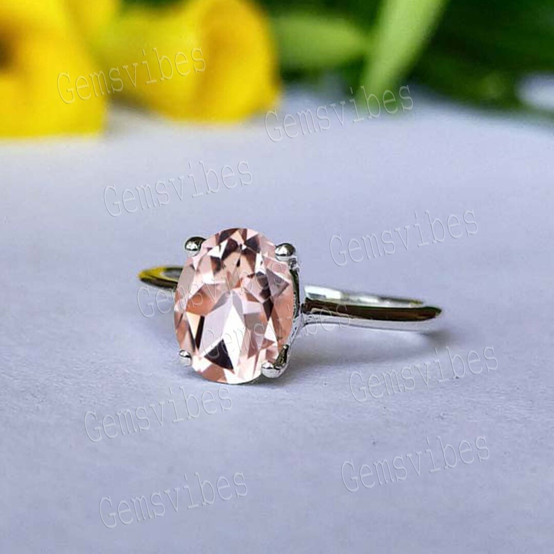 Natural Morganite Gemstone Ring 925 Sterling Silver Minimalist Ring for ...
