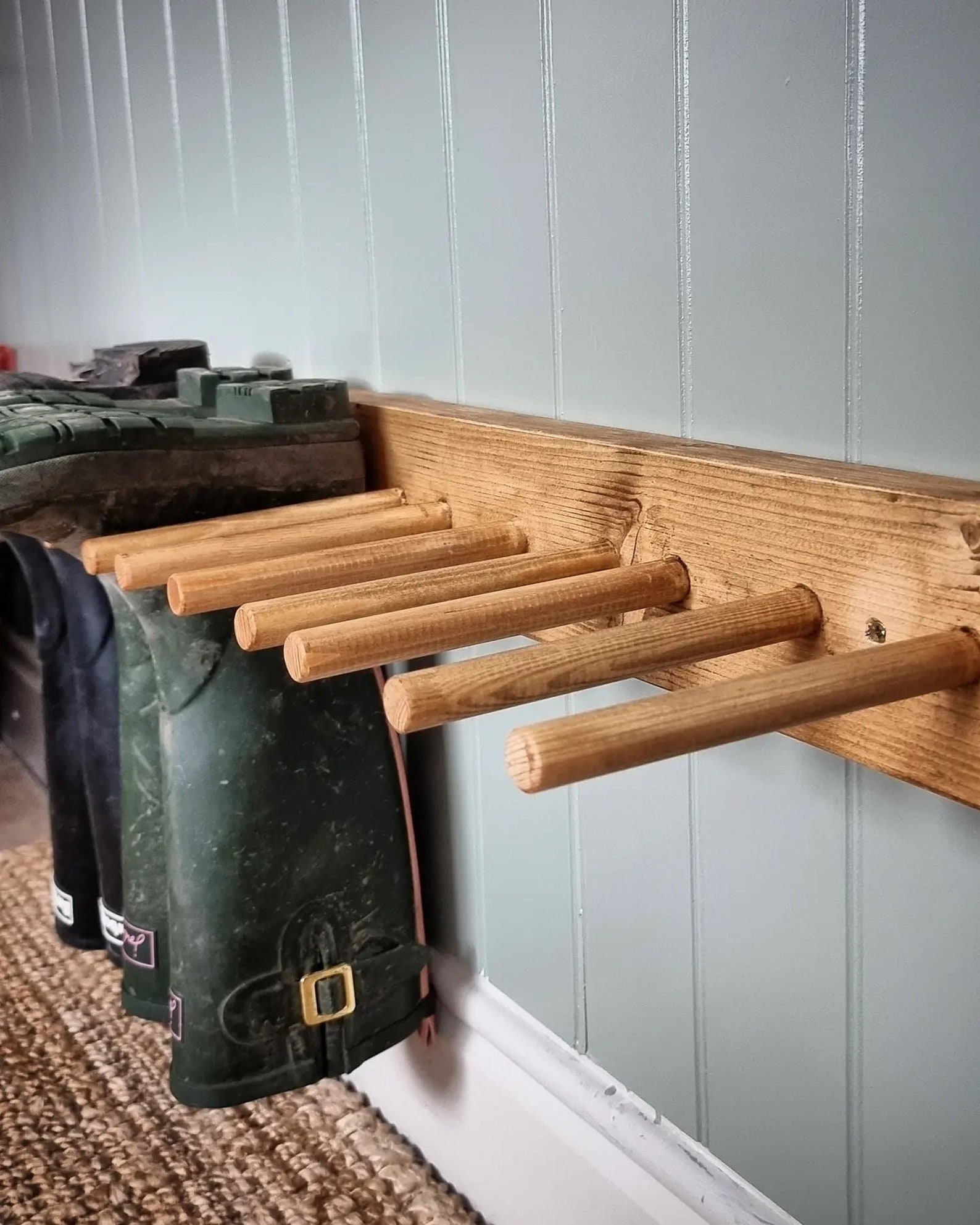 Wall mounted reclaimed timber welly rack / shoe rack / boot | Etsy
