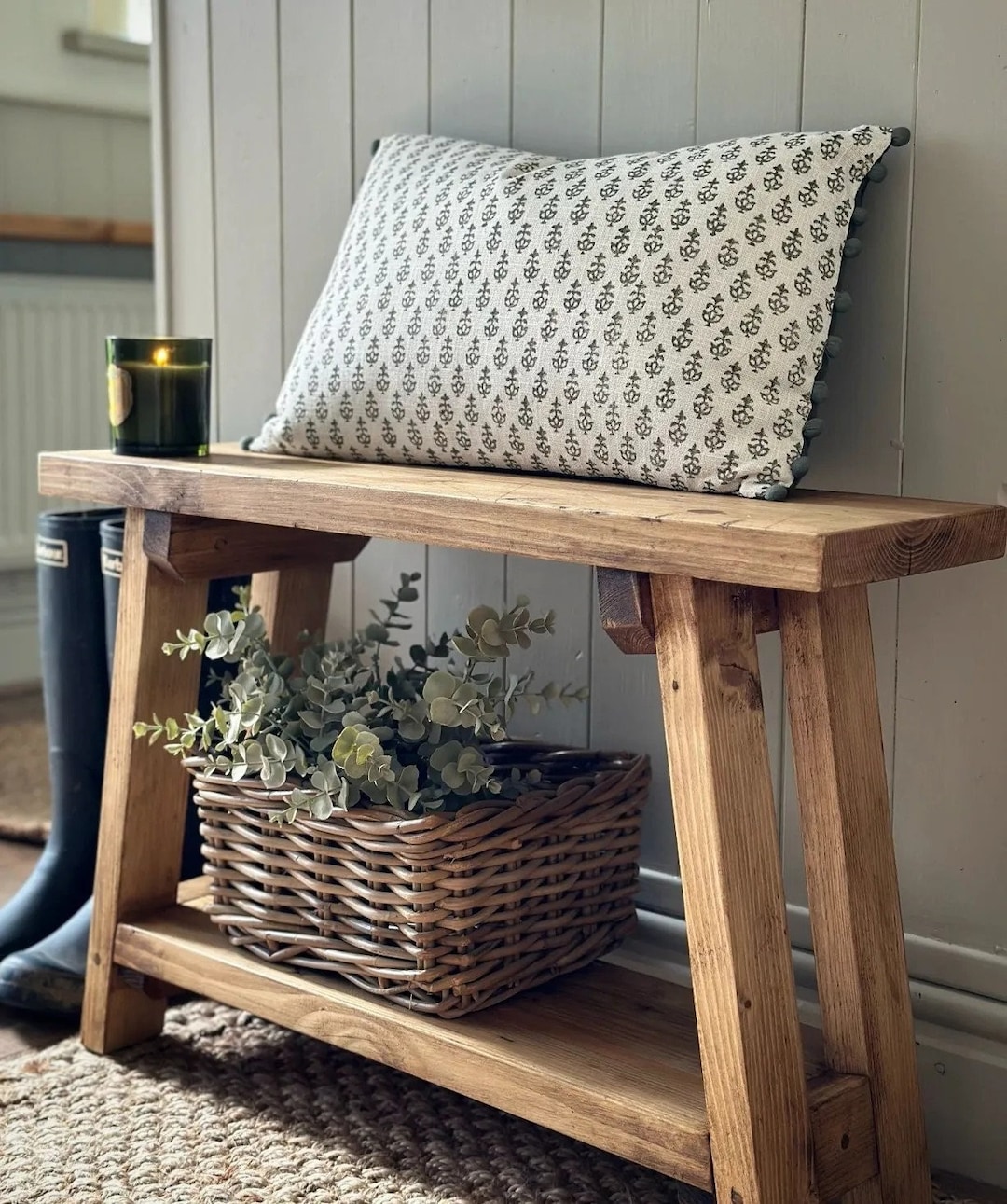 Rustic Reclaimed Wooden Hall Bench/trestle Bench/farmhouse Bench Hand ...