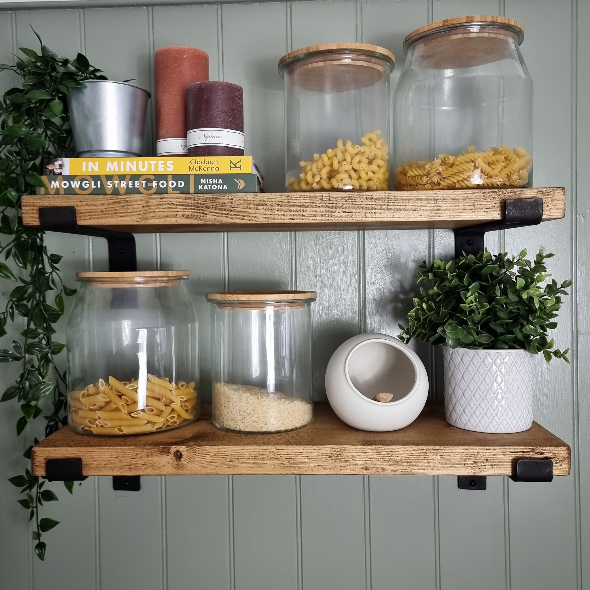 Rustic Shelf Hand Crafted Using Reclaimed Timber & Industrial V Line ...