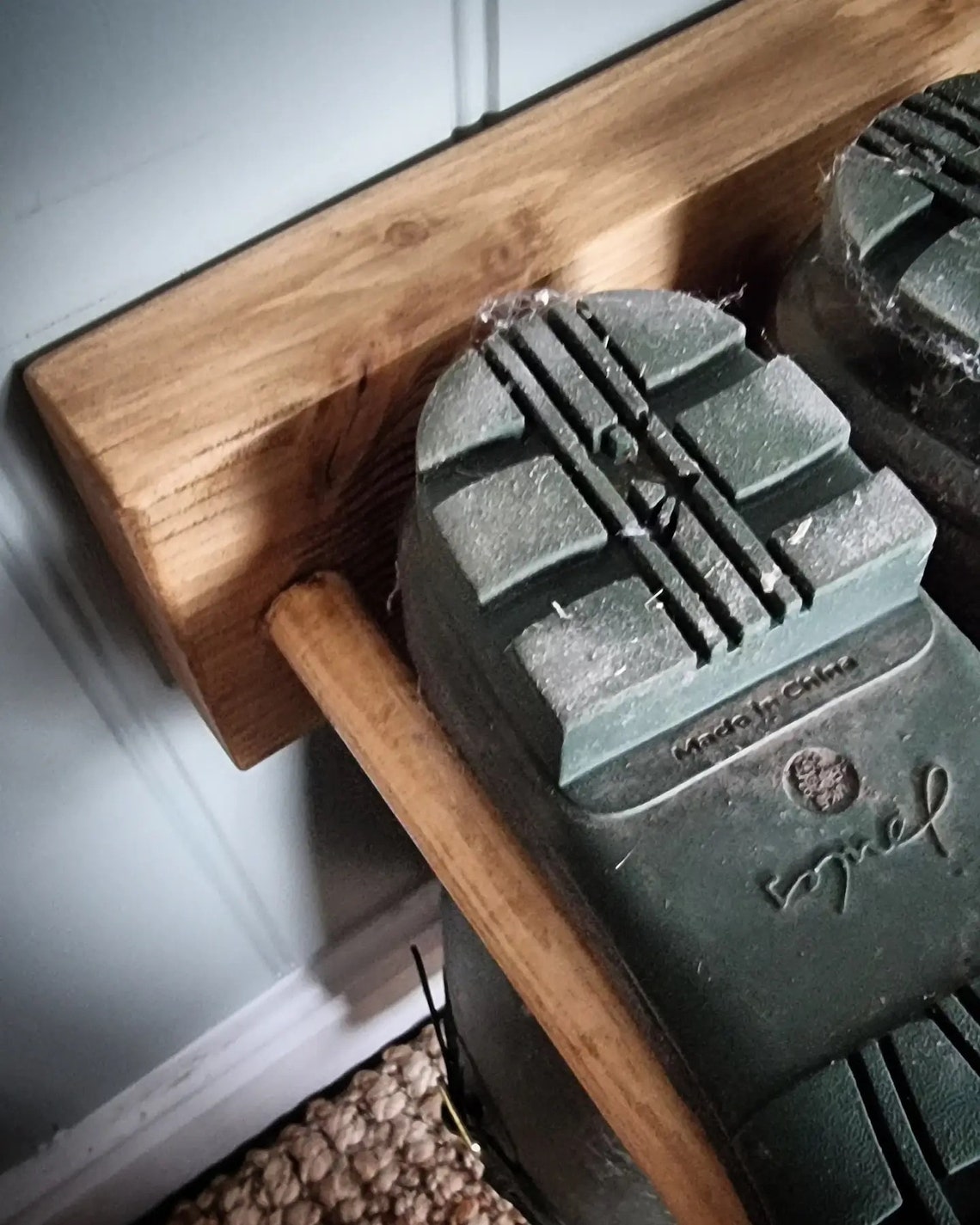 Wall mounted reclaimed timber welly rack / shoe rack / boot | Etsy