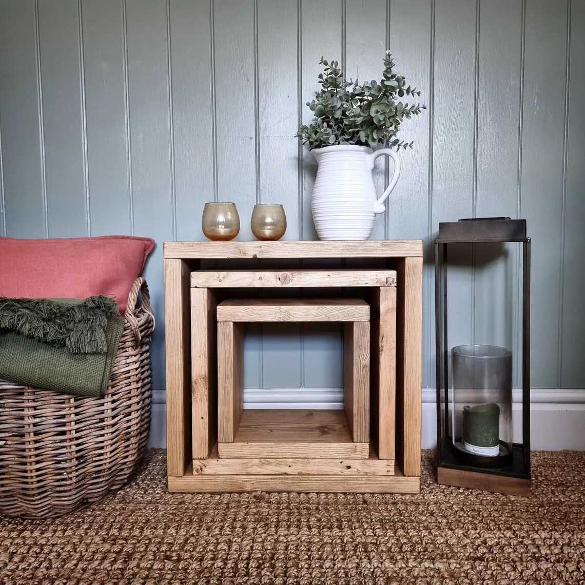 NEW Rustic Reclaimed Cube Design Nest of Tables/side Tables/end Tables ...