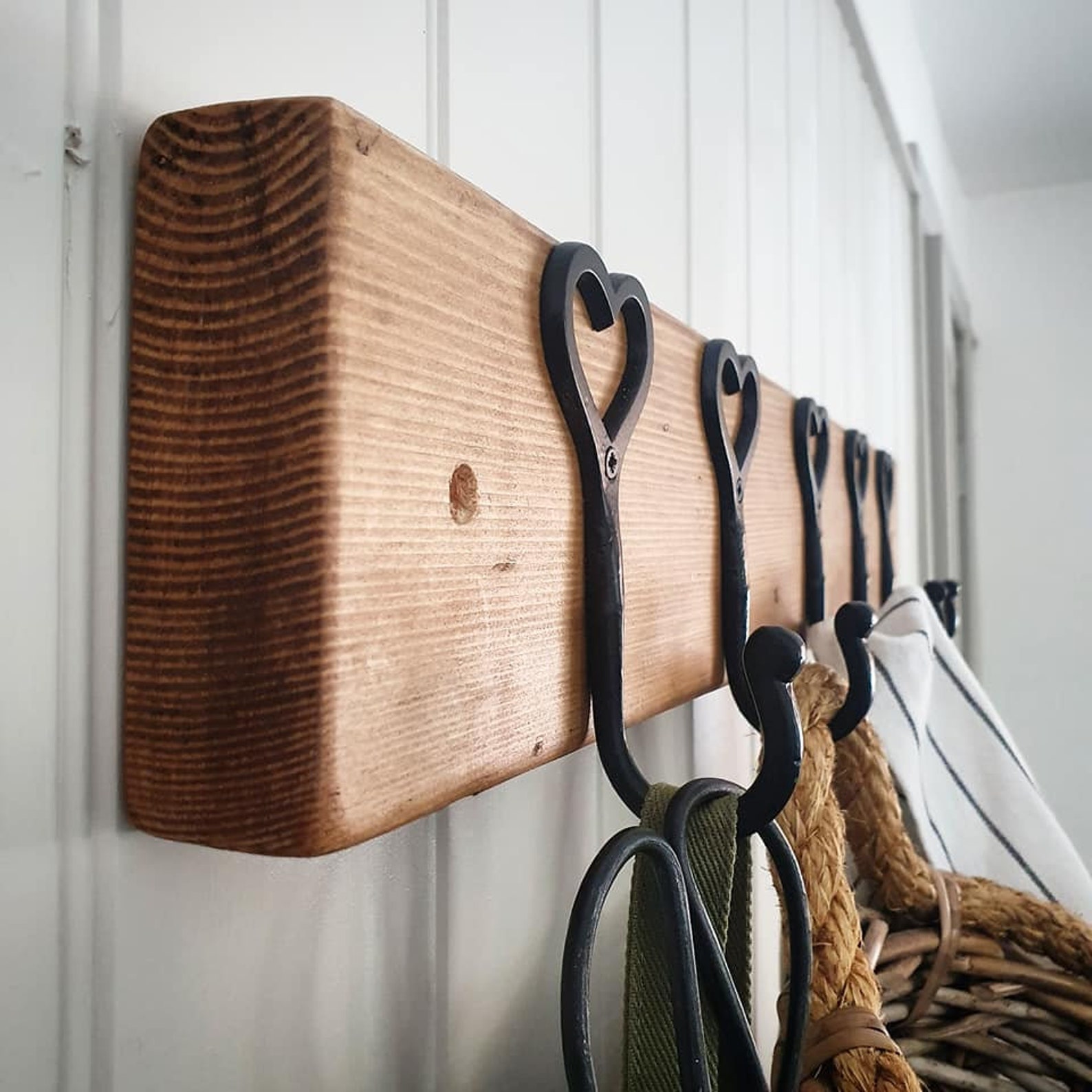 Rustic Reclaimed Wall Mounted Coat Rack Heart Hooks | Etsy