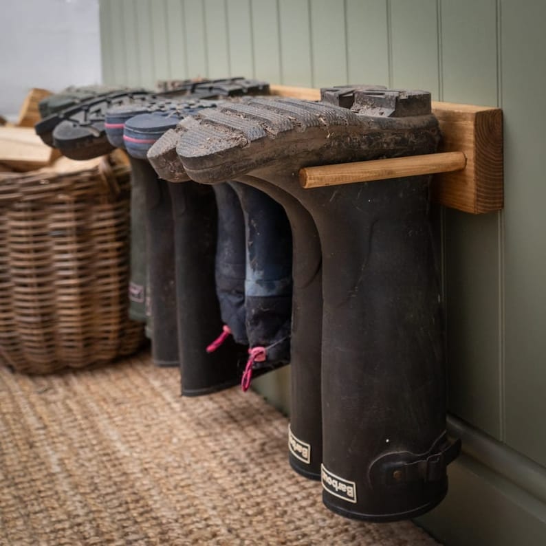 Wall Mounted Reclaimed Timber Welly Rack/shoe Rack/boot Rack - Etsy UK