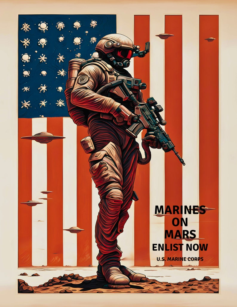 Marines on Mars: Sci Fi Retro Recruitment Poster, Retro Soldier Print ...