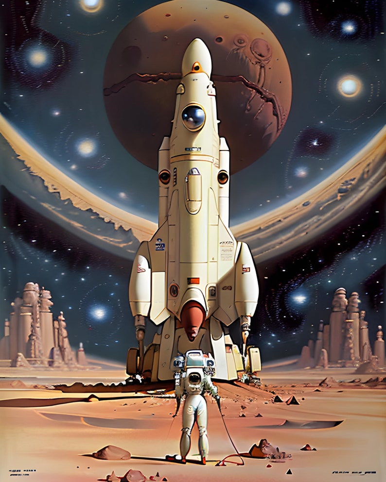 Rocket Ship on Mars: Retro Sci-fi Poster, Sci-fi Wall Art, Retro Rocket Ship. A4 Digital ...