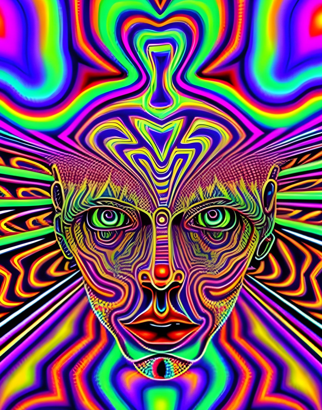 Cosmic Man: Trippy Art Poster, Surreal Portrait, Mushroom Art, Figural ...