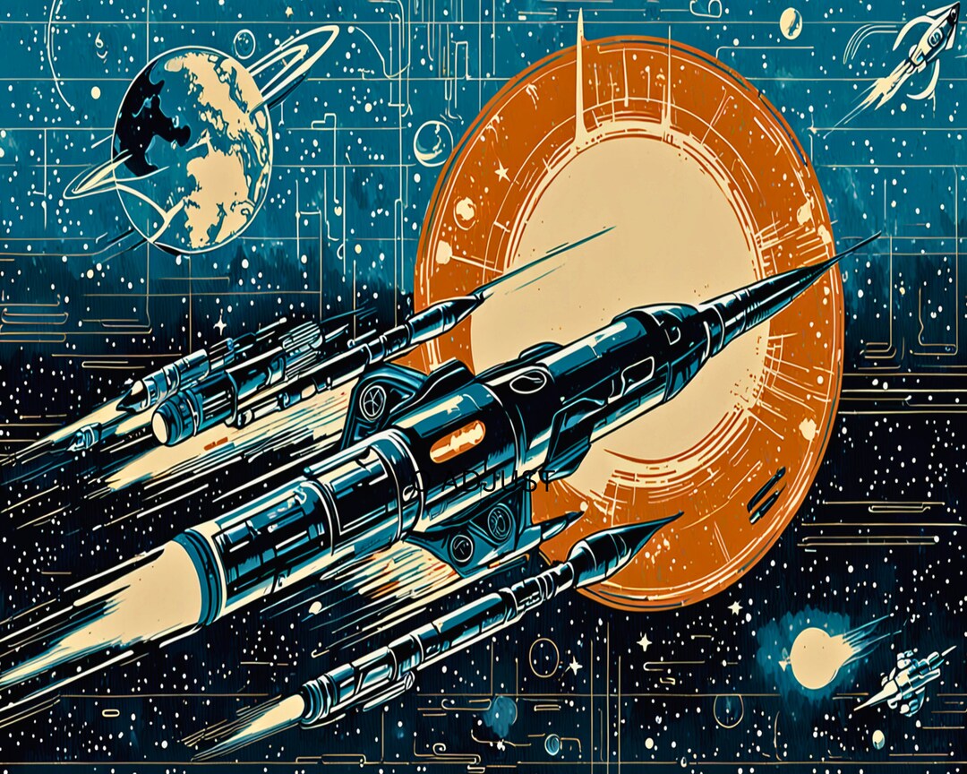 Star Craft Vintage Sci Fi Rocket Print, Spaceship Art, Retro Futurism ...