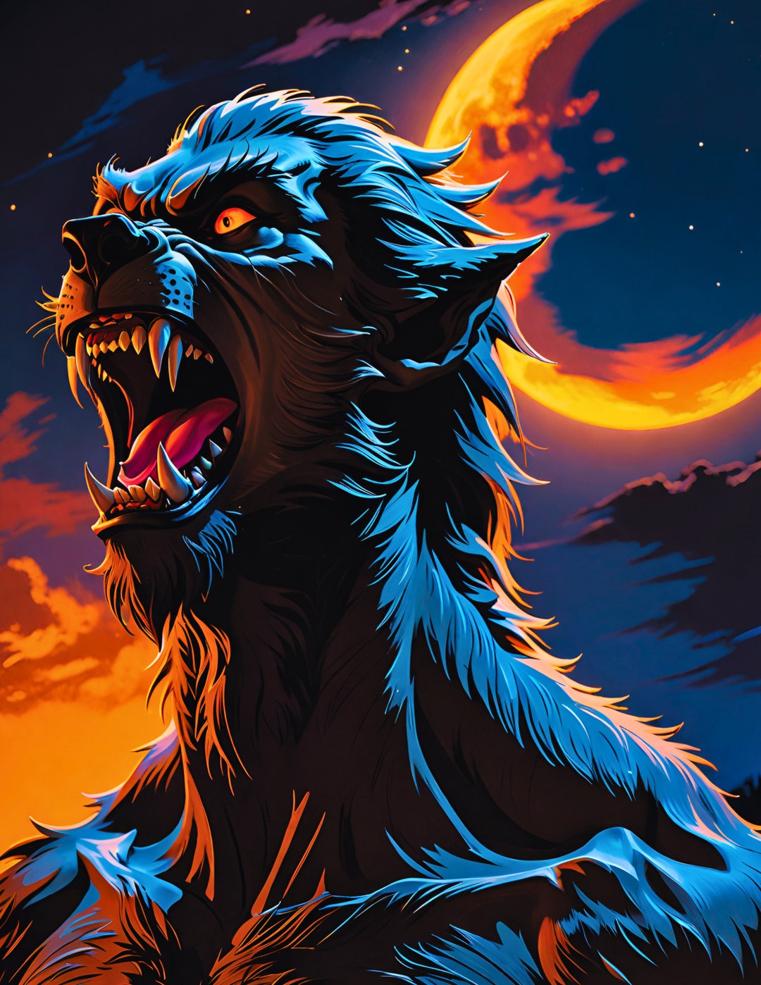 Werewolf in Moonlight: Wolf Poster/ Gothic Home Decor/ Dark Academia ...