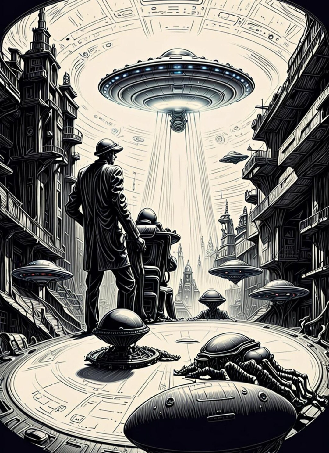 Invasion of the Archons, Sci-fi, Dystopian, City Scape, Line Art, Retro ...