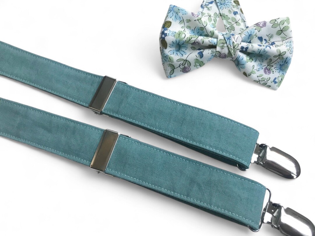 Green Floral Bow Tie Dusty Green Suspenders, Bow Tie Garden Ceremony ...