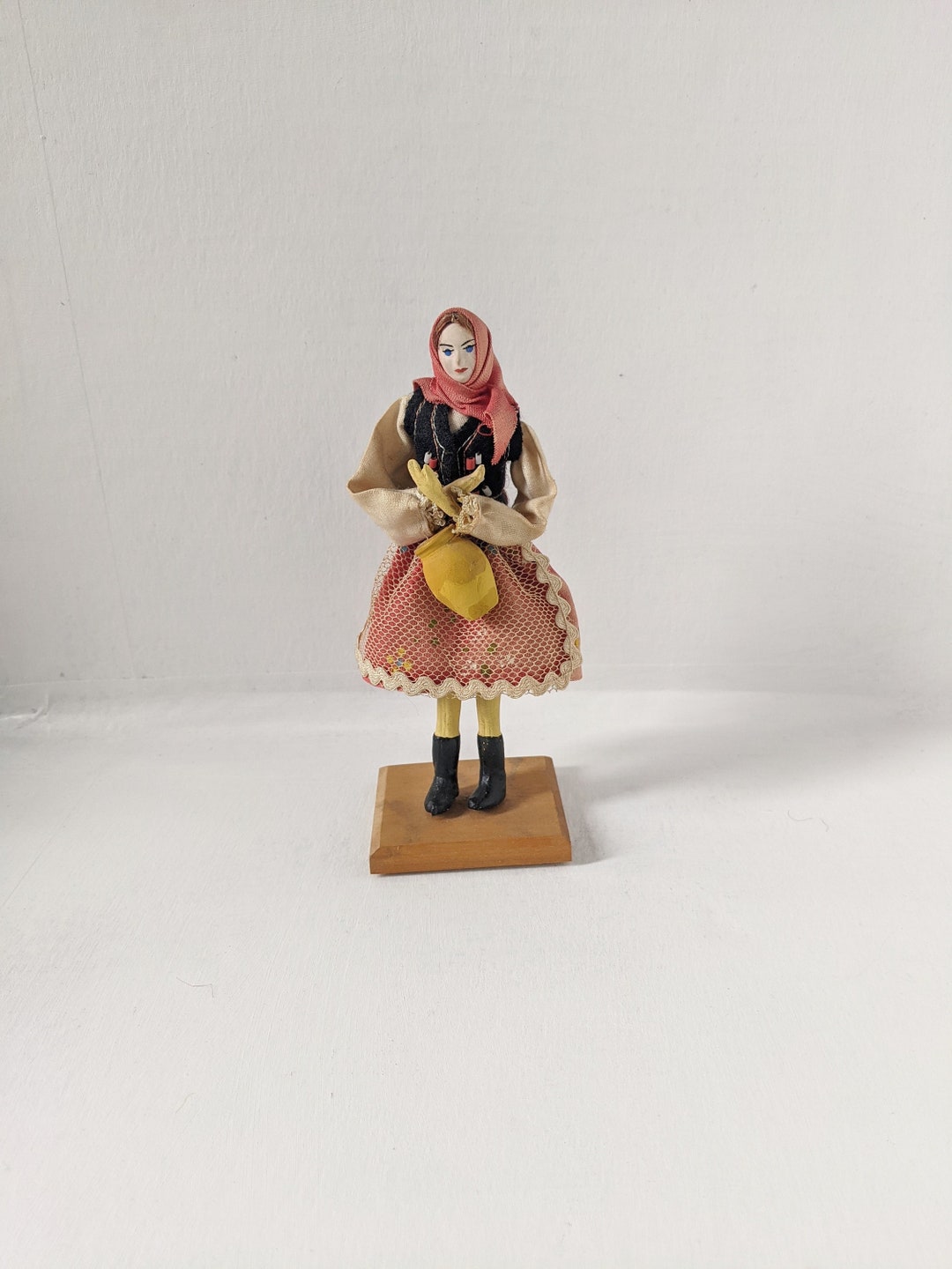 Small Wooden Folk Doll Carrying A Pitcher. 1960's .holiday Souvenir. - Etsy