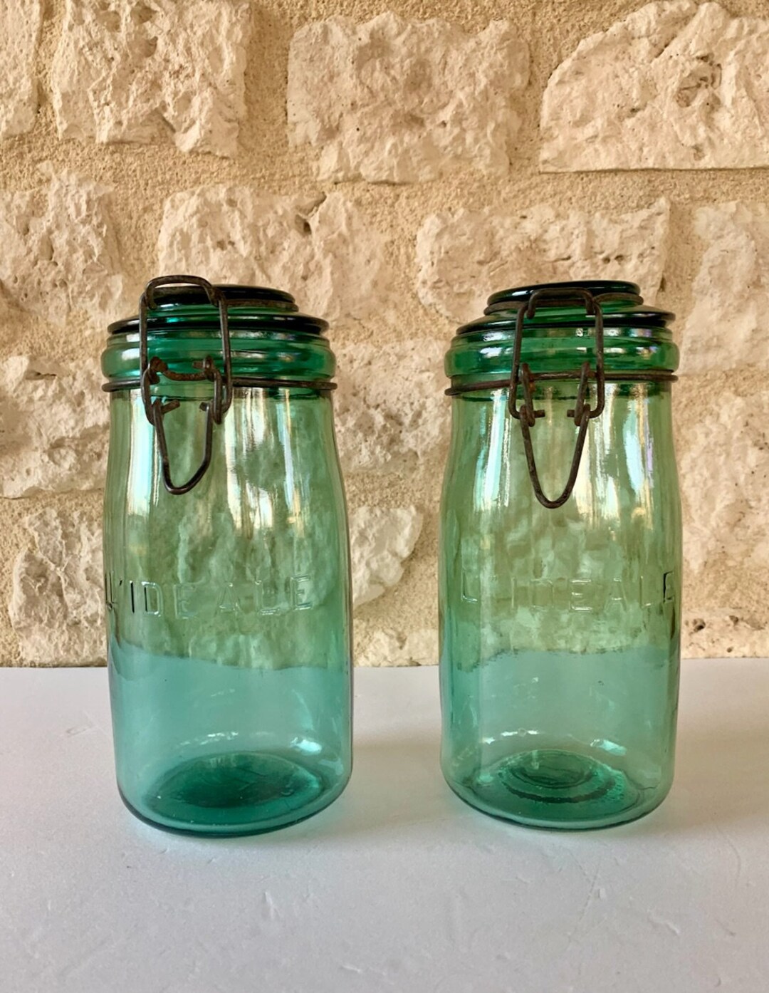 Vintage, French, Emerald Green Glass Jars by L'ideale, 1940's, Set of 2 ...