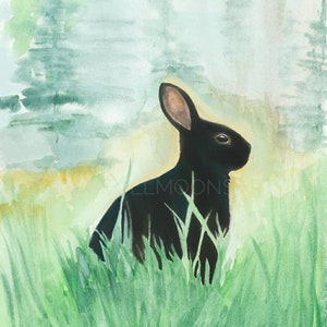 Black Rabbit Art Print Digital Download Bunny Painting - Etsy