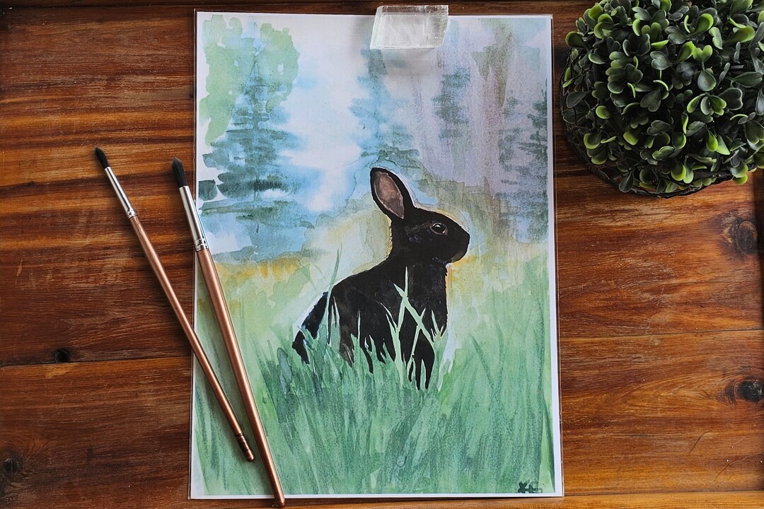 Black Rabbit Art Print Digital Download Bunny Painting - Etsy