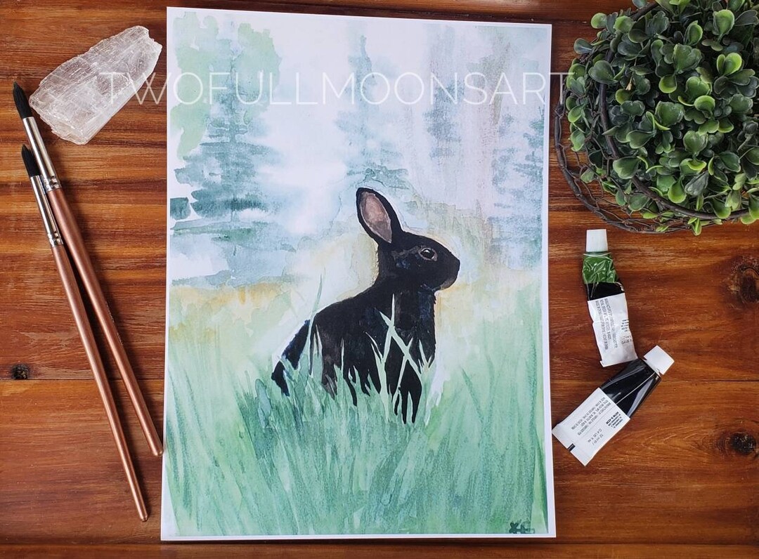 Black Rabbit Art Print Digital Download Bunny Painting - Etsy