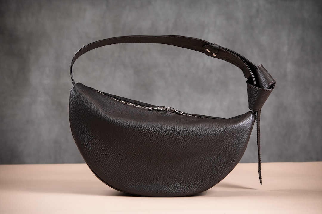 Women's Leather Half Moon Bag, Small Crossbody Bag, Banana Bag, Minimal Shoulder Bag, Handmade ...