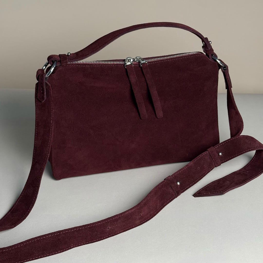 Burgundy Small Suede Tote Bag, Crossbody Hobo Handbag, Suede Shoulder ...