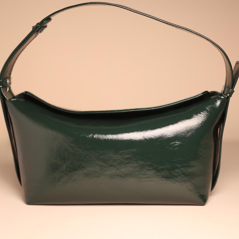 Green Slouchy Tote, Black Leather Handbag With Removable Cosmetic Bag ...