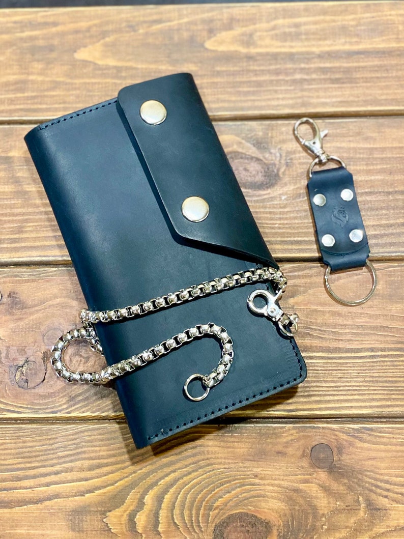 Men's Personalized Leather Long Biker Wallet With Chain - Etsy