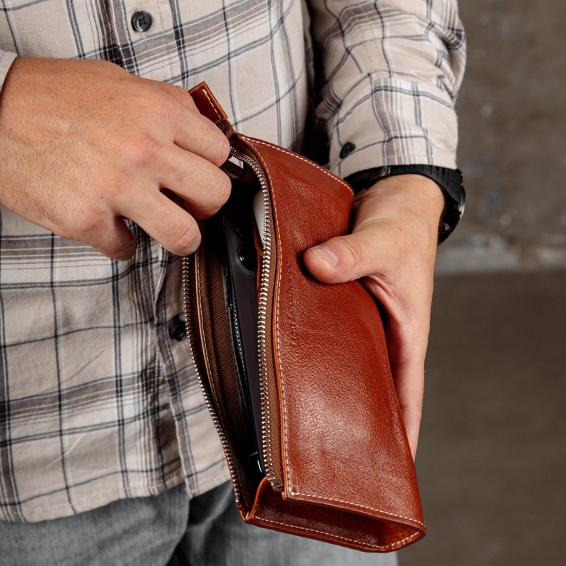 Men's Clutch Purse, Full Grain Leather Zip Purse, Large Wallet, Pouch ...