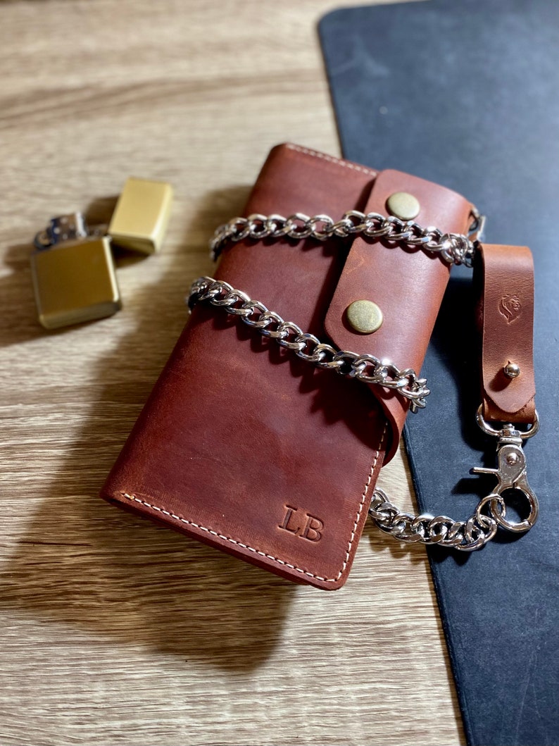 Men's Personalized Leather Long Biker Wallet With Chain - Etsy