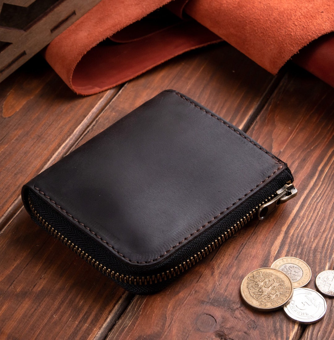 Mens Zip up Wallet, Holder of Credit Card With Coin Pouch, Small ...