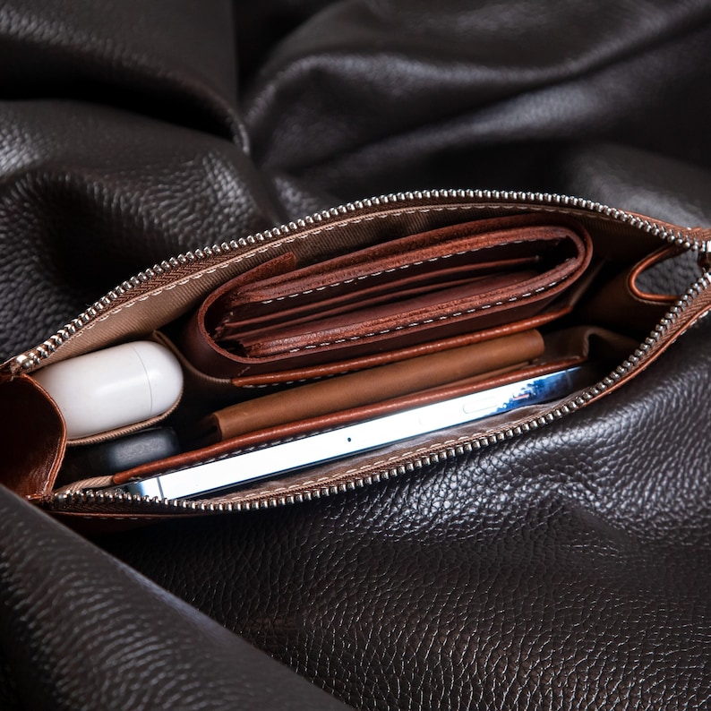 Men's Clutch Purse, Full Grain Leather Zip Purse, Large Wallet, Pouch ...