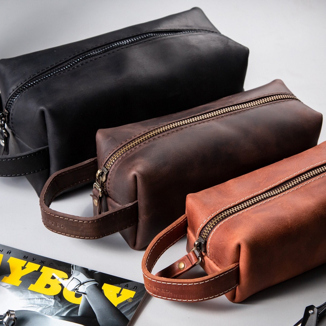 Personalized Leather Toiletry Bag for Men, Dopp Kits for Him, Genuine ...