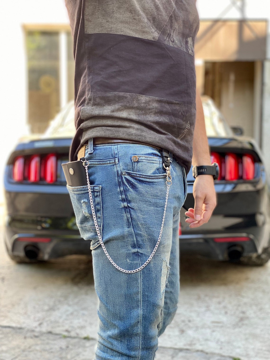 Men's Personalized Leather Long Biker Wallet With Chain | Etsy