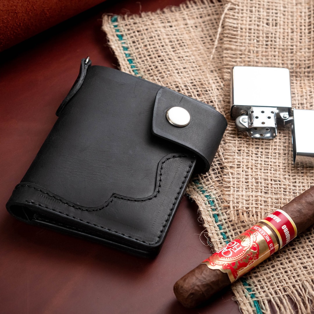 Personalized Men's Small Leather Biker Chain Wallet, Minimalist Biker ...