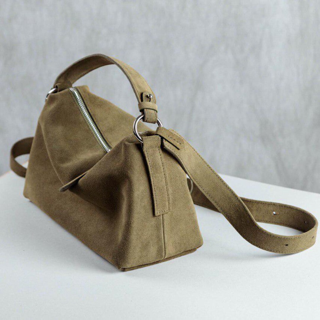 Olive Green Suede Hobo Bag, Suede Handbag, Slouchy Crossbody Bag, Suede ...