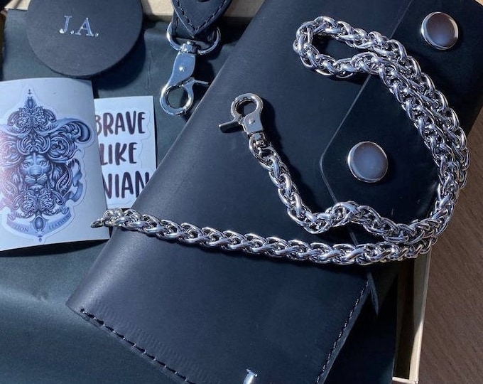 Men's Personalized Leather Long Biker Wallet With Chain, Chain Wallet ...