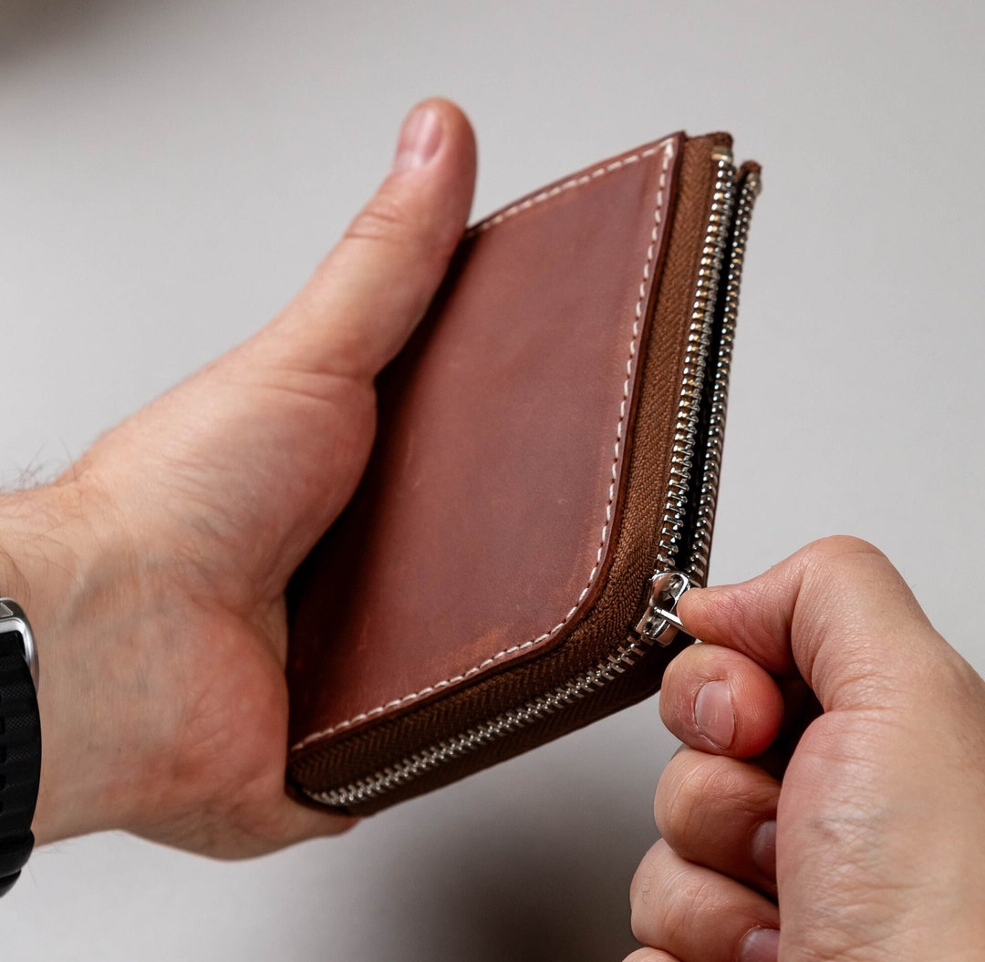 Small Leather Zip Wallet, Personalized Cash Wallet, Engraved Card ...