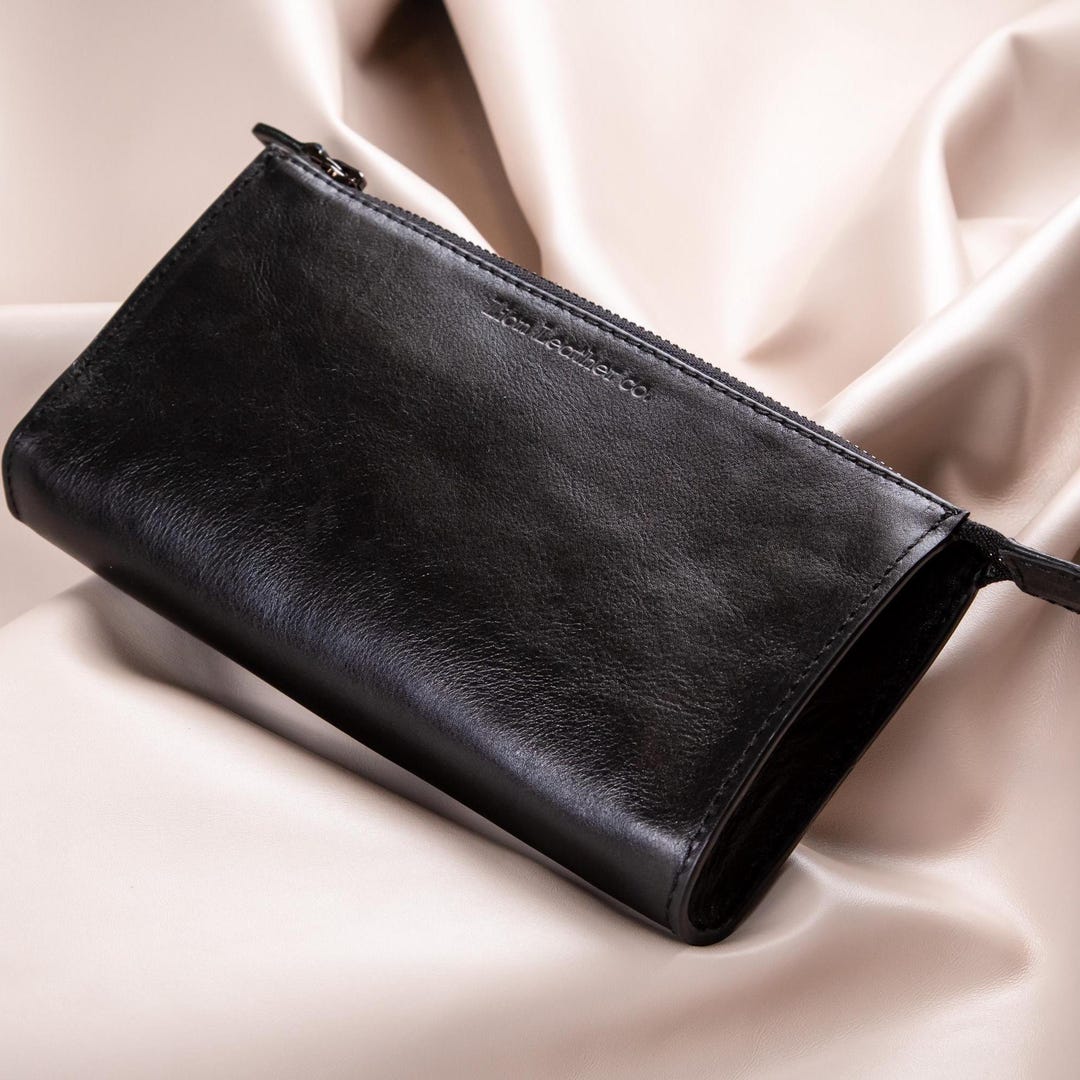 Men's Clutch Purse, Full Grain Leather Zip Purse, Large Wallet, Pouch ...