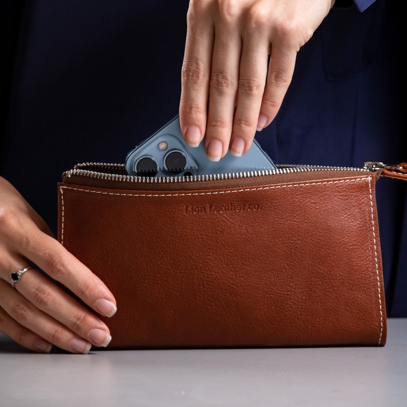 Men's Clutch Purse, Full Grain Leather Zip Purse, Large Wallet, Pouch ...