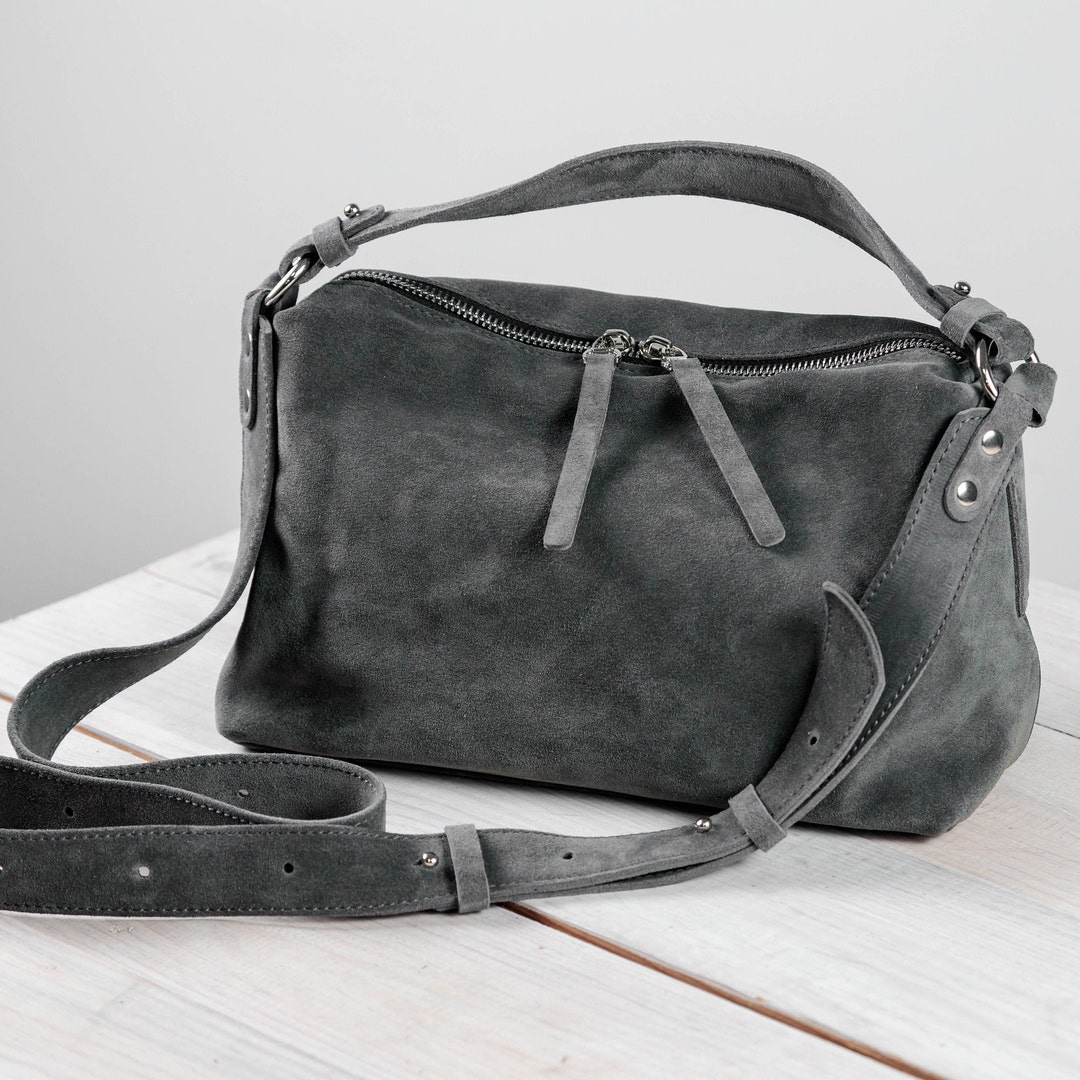 Gray Suede Crossbody Tote Bag, Mini Suede Hobo Bag, Medium Suede Slouch ...