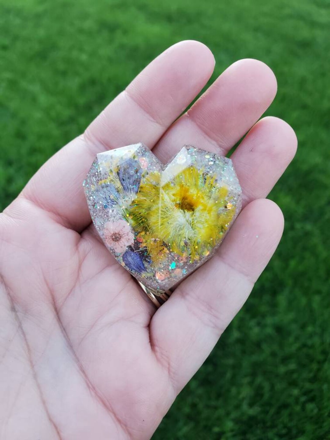 2 Inch Beveled Memorial Keepsake Heart With Added Ashes Flowers Color ...