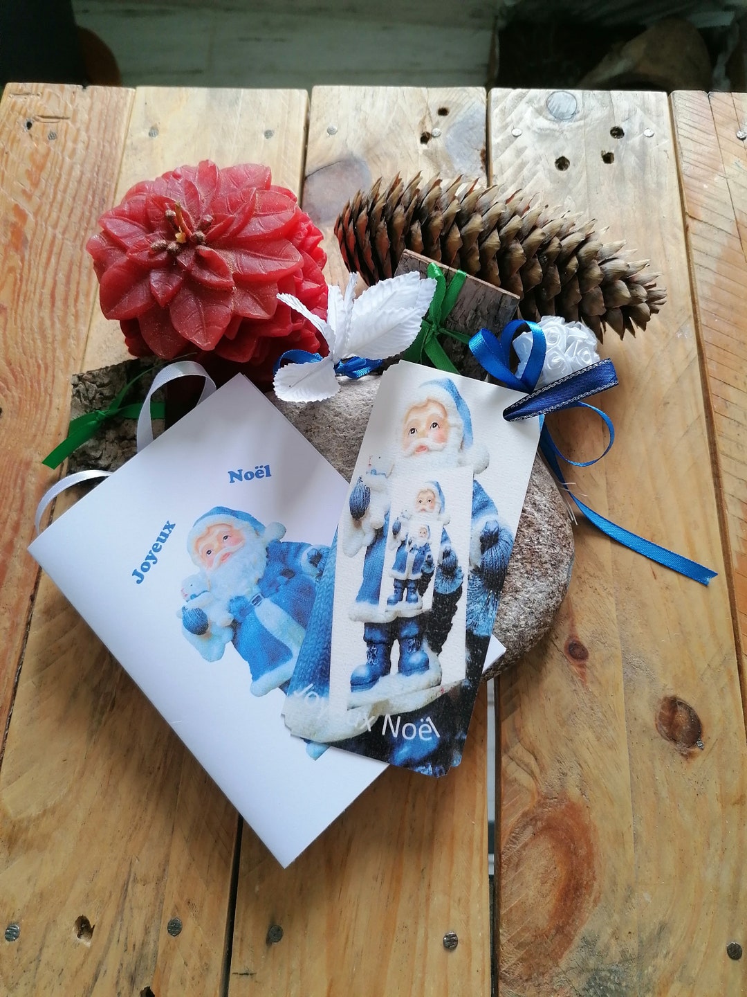 Blue Santa Claus Bookmarks and Card - Etsy
