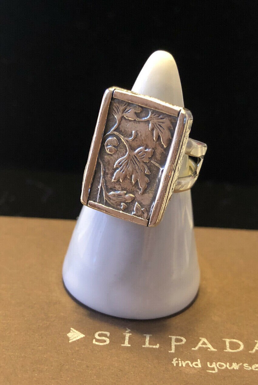 Silpada 925 Sterling Silver Floral Leaf Vine Rectangular Ring R1839 ...