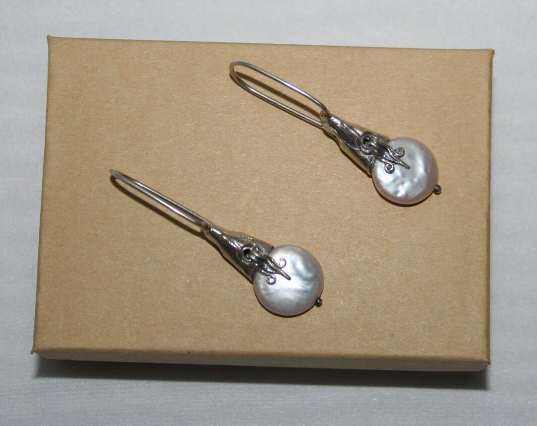 SILPADA 925 Sterling Silver Coin Pearl Dangle Lever Back Clasp Earrings ...