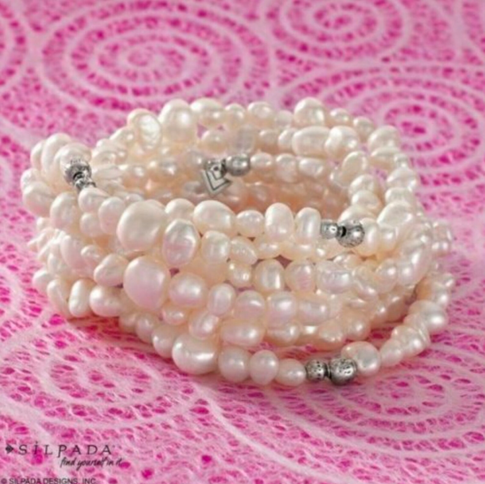 SILPADA Bracelets GODDESS 7 Fresh Water Pearl Sterling Silver Stretch ...