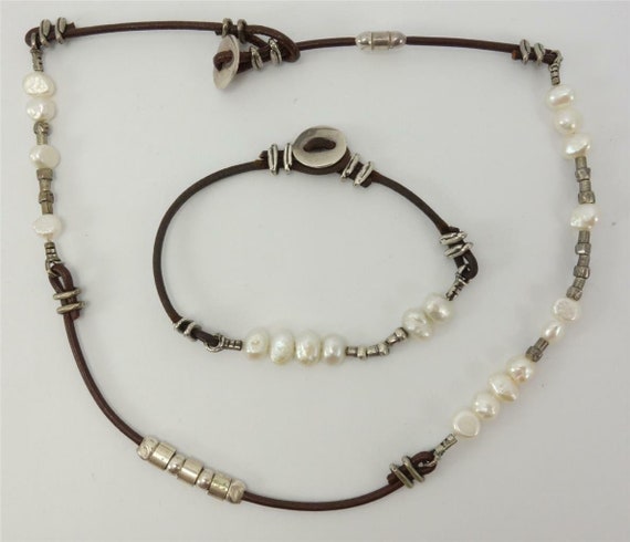 Silpada Set Sterling Silver Pearl Leather Necklace an… - Gem