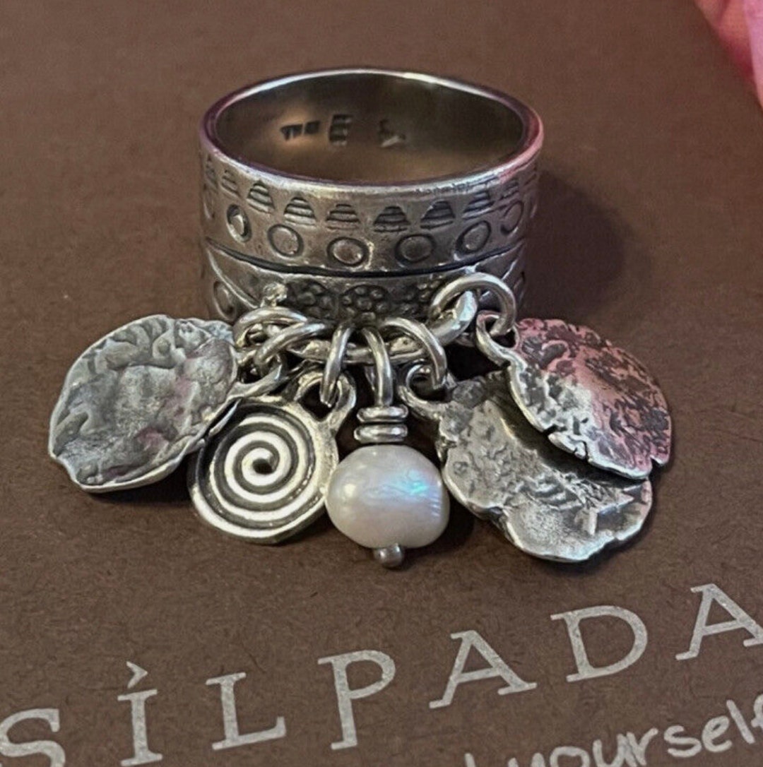 Silpada R1902 925 Sterling Silver Pearl Stamped Coin Cha Cha Ring Size ...