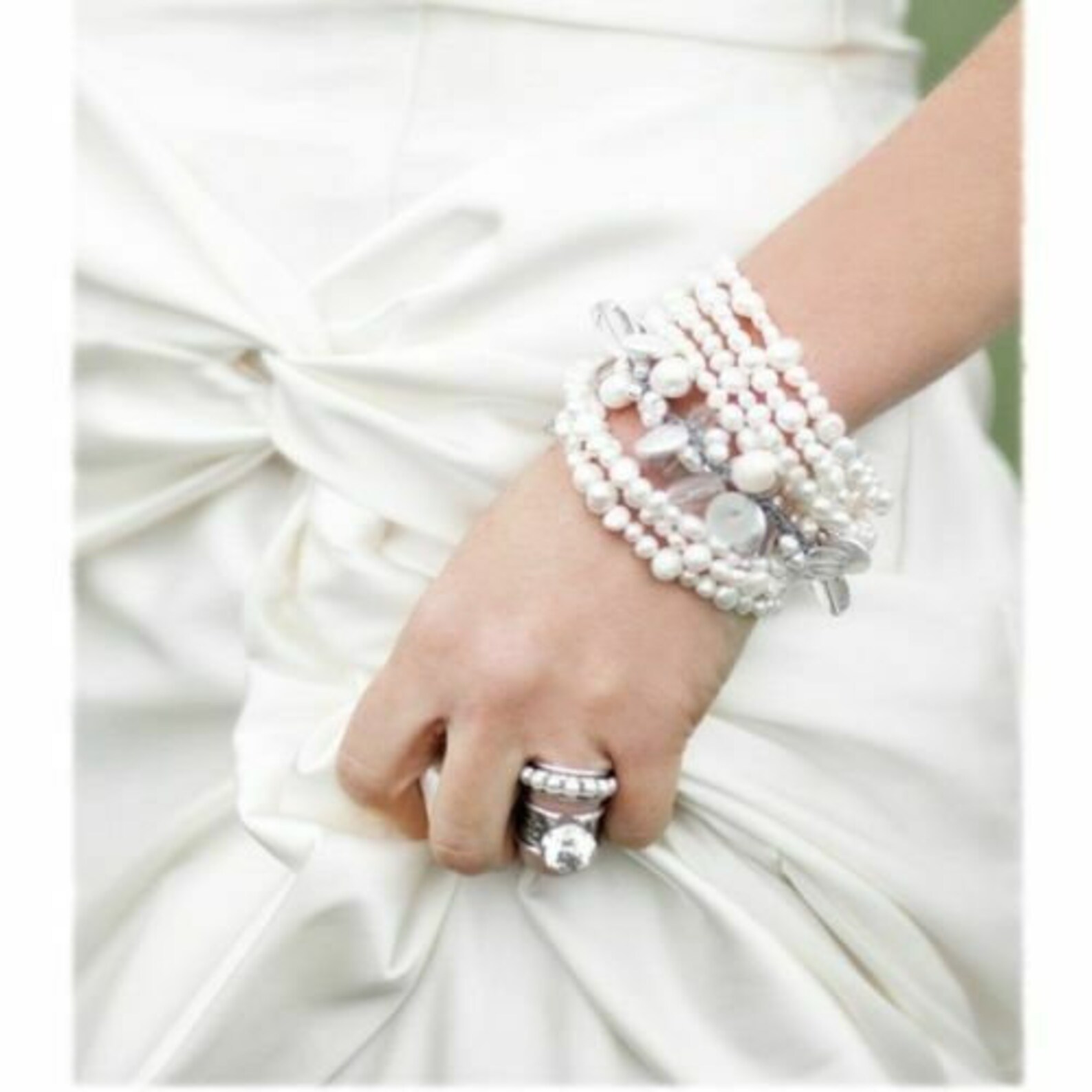 SILPADA Bracelets GODDESS 7 Fresh Water Pearl Sterling Silver Stretch ...