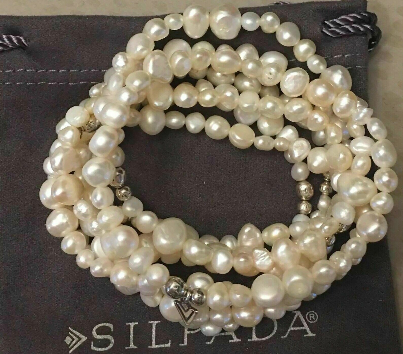 SILPADA Bracelets GODDESS 7 Fresh Water Pearl Sterling Silver Stretch ...